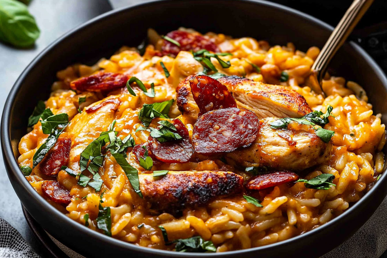 One-Pot Chicken Risoni with Crispy Salami - heartsouleats